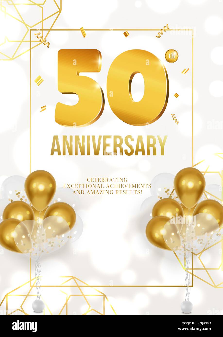 Celebration of anniversary or birthday poster with golden date and ...