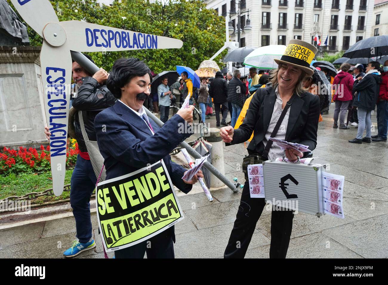 Several people in costume during a march to protest against the ...