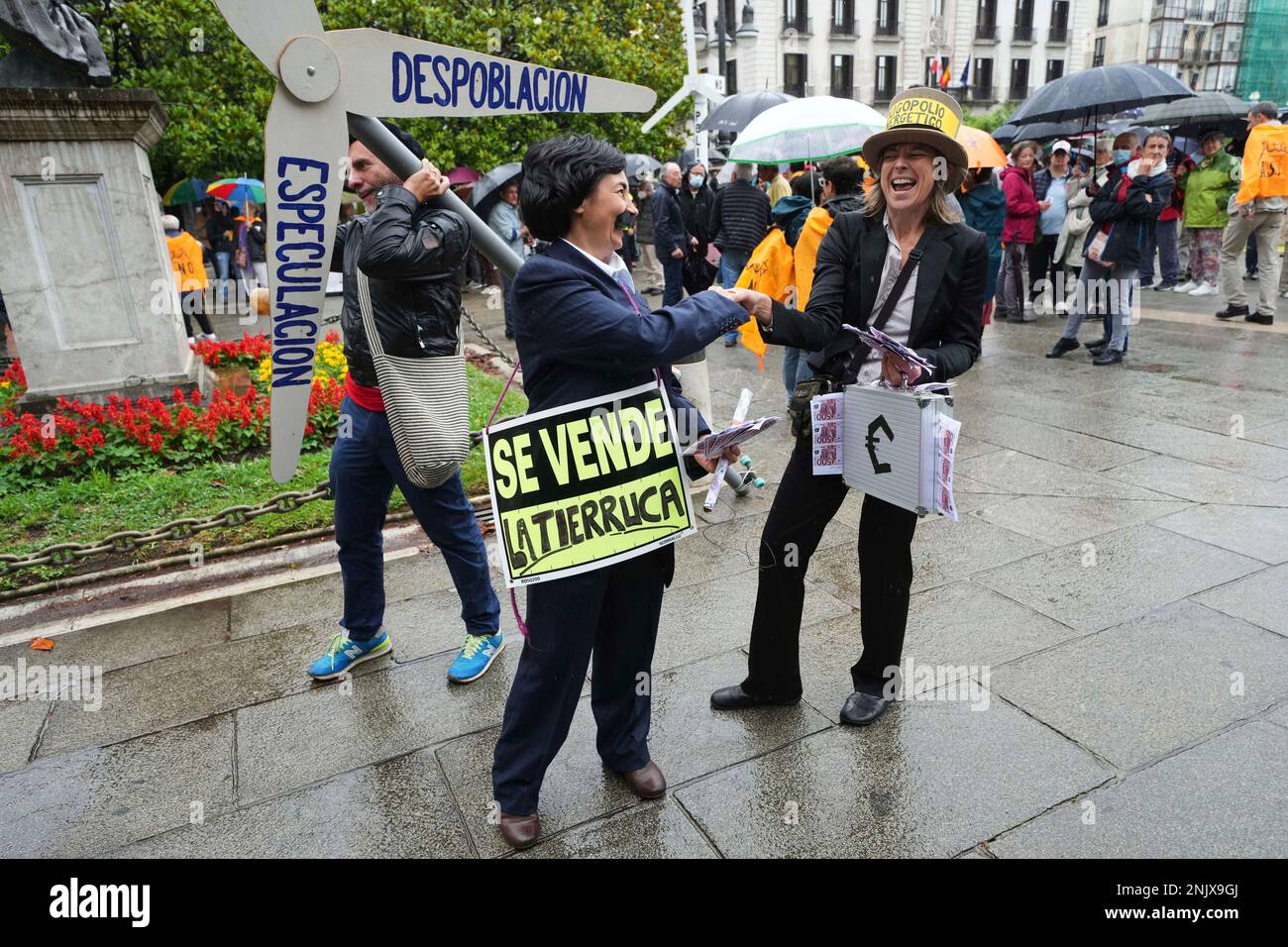 Several people in costume during a march to protest against the ...