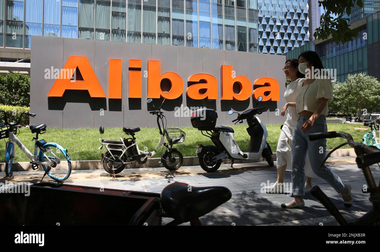 A signboard of Alibaba Group Holding Limited is seen in Beijing, China ...