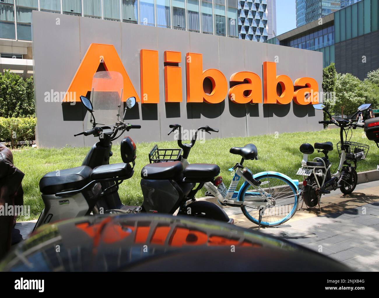 A signboard of Alibaba Group Holding Limited is seen in Beijing, China ...