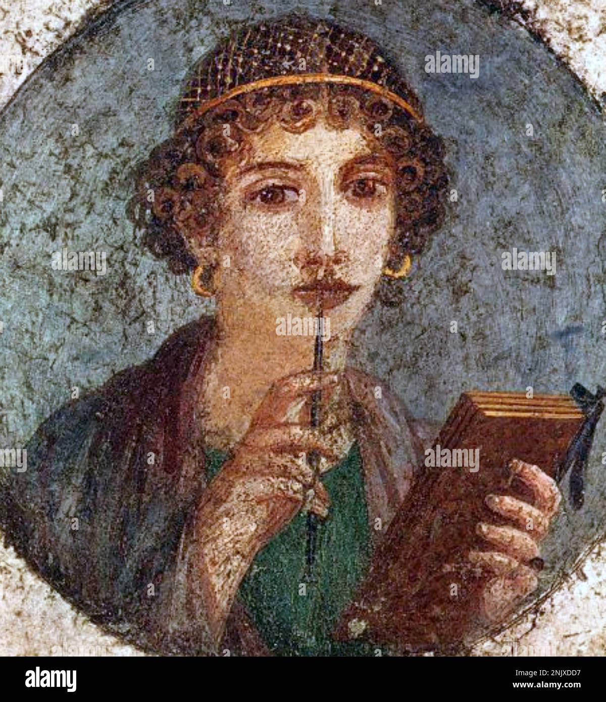 SAPPHO (c 630-c 570 BC) Greek poet in a Roman mosaic from Pompeii. Un ...