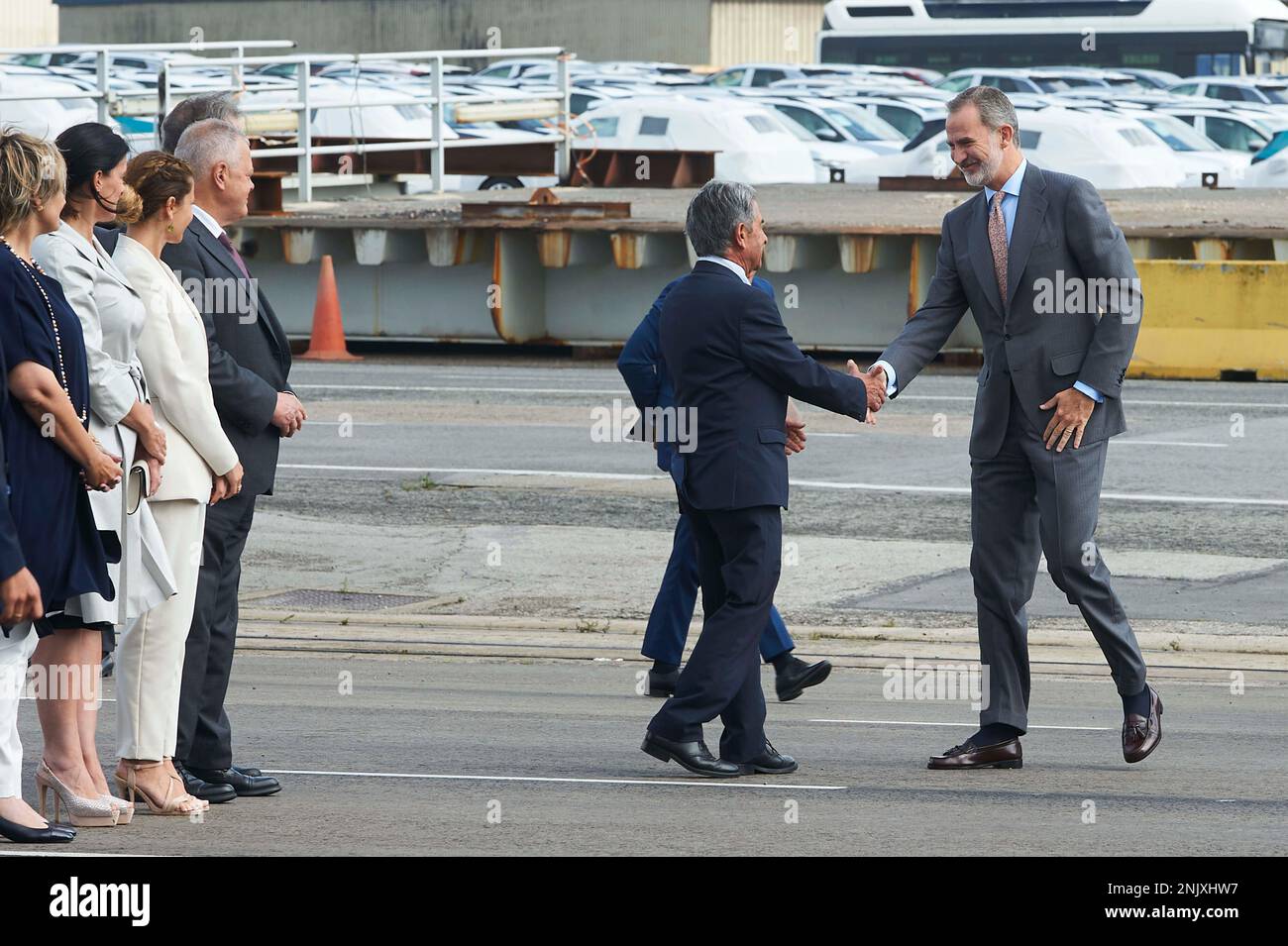 King Felipe VI strolls through the Port of Santander on June 23, 2022 ...