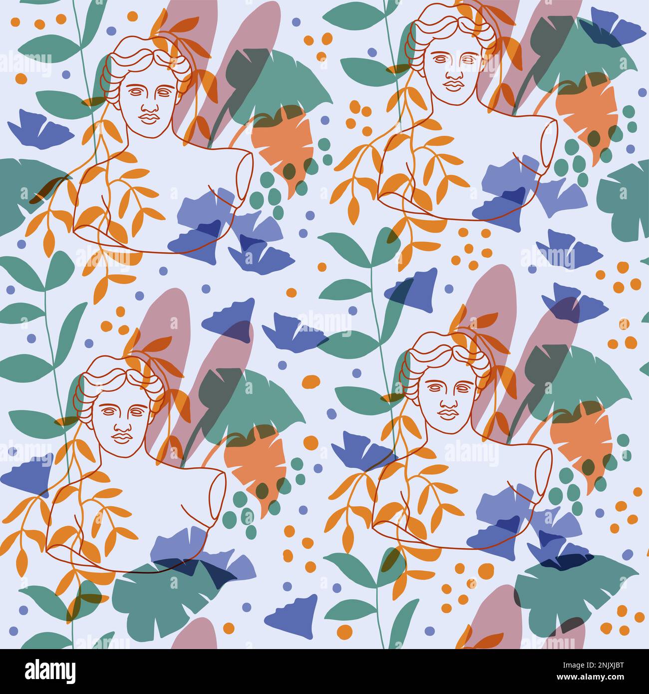 Seamless pattern with greek sculptures. female face. Stylish colorful ...