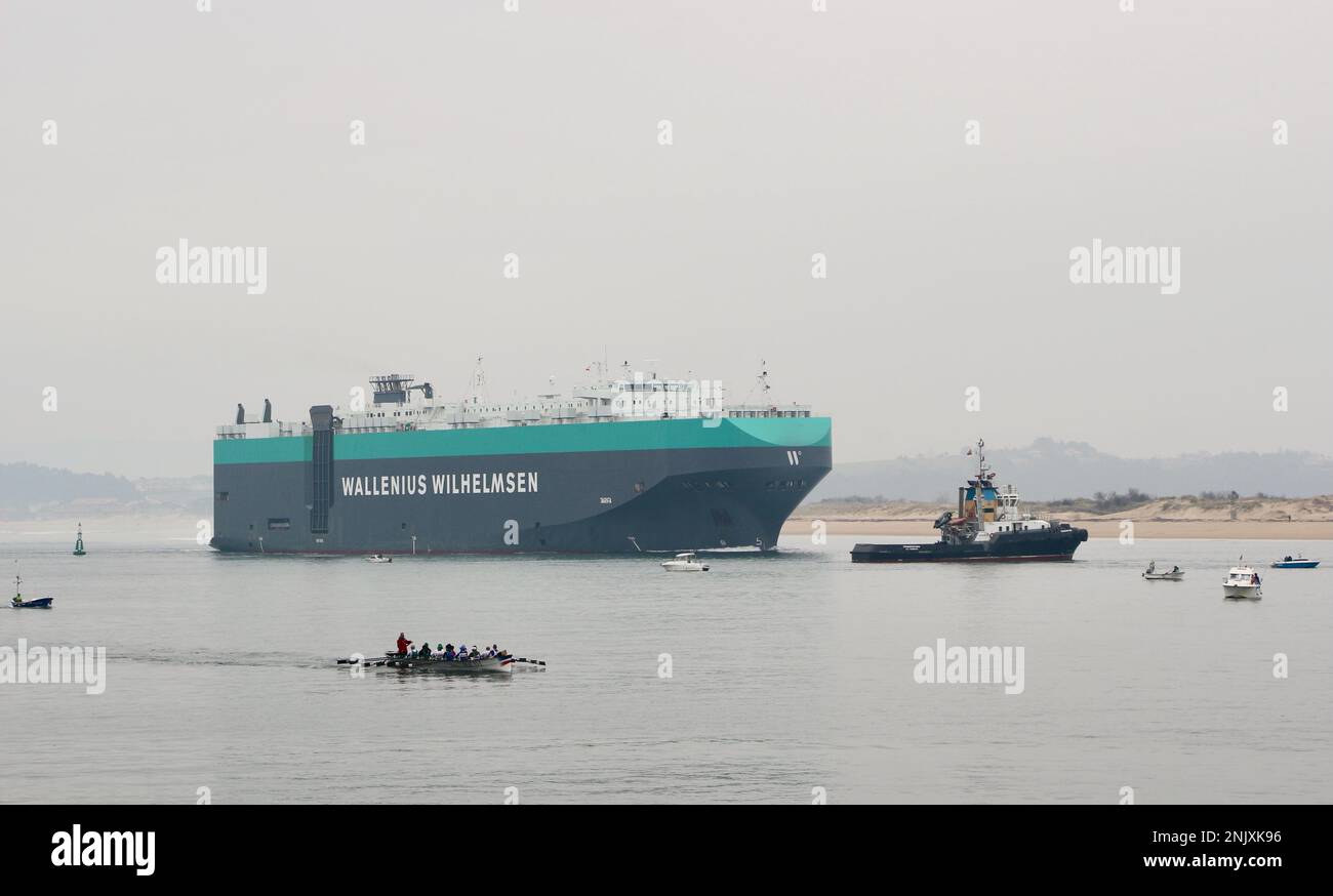 Trheintayuno tugboat with Tarifa ro-ro vehicles carrier ship and a ...
