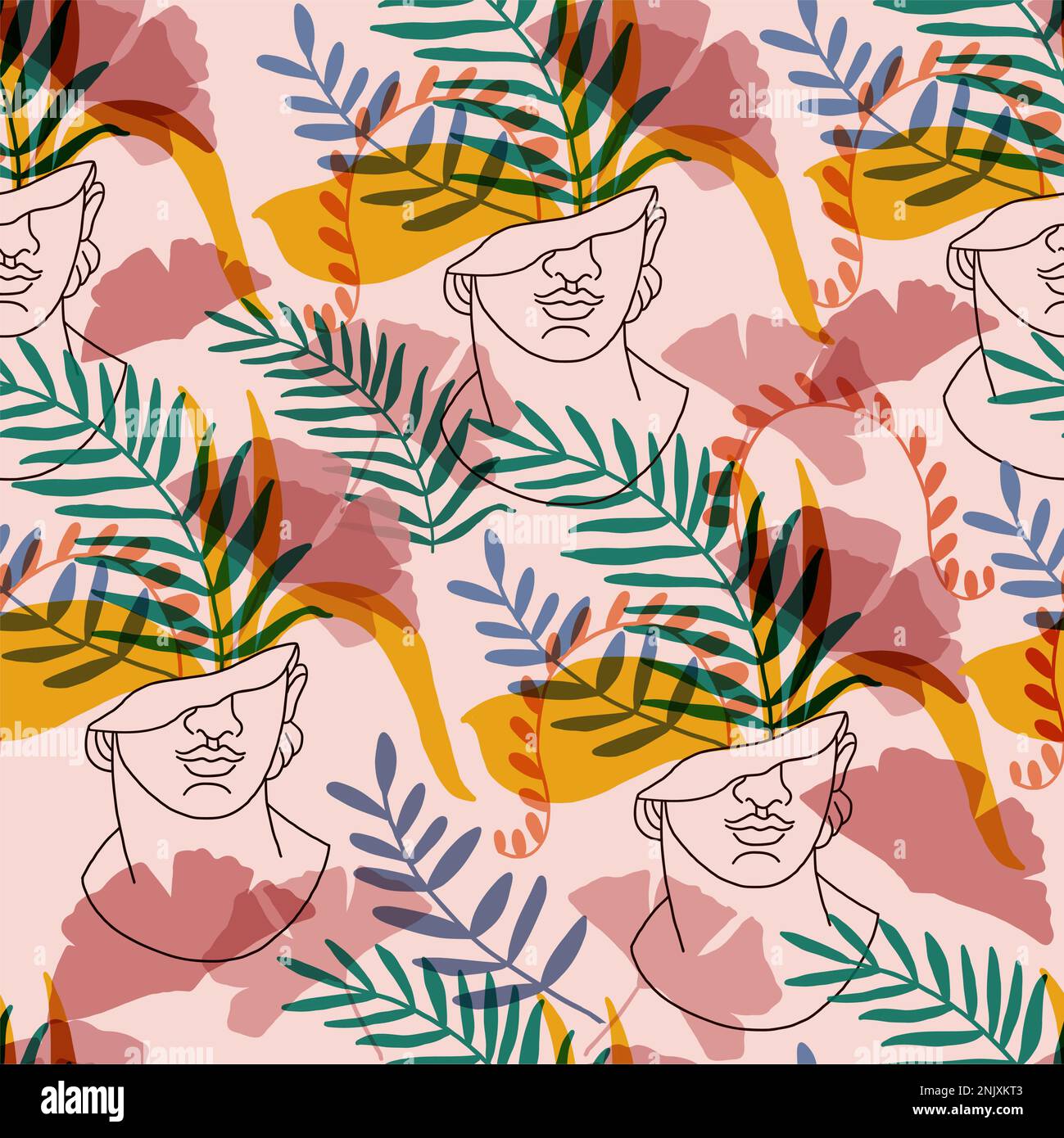 Seamless pattern with greek sculptures. female face. Stylish colorful ...