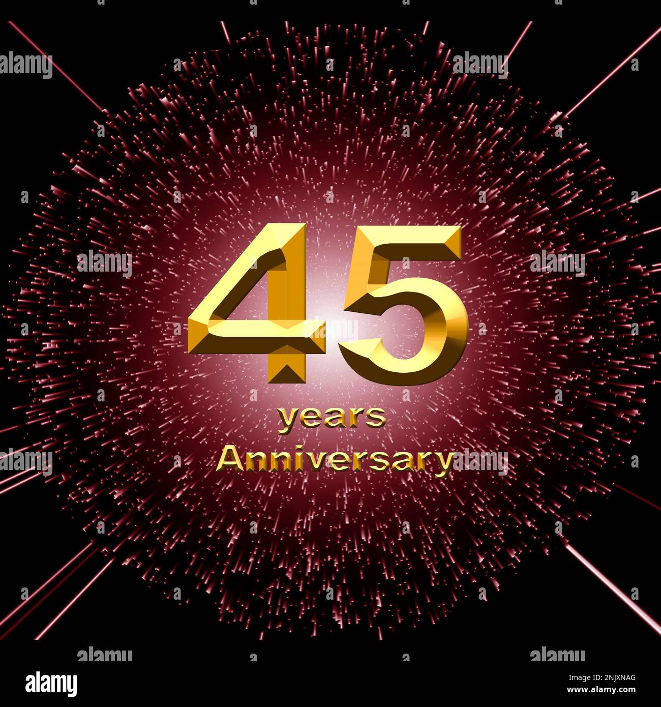3d illustration, 45 anniversary. golden numbers on a festive background ...