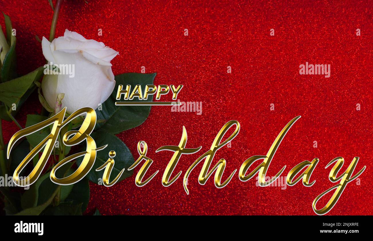 happy birthday card with flowers white roses Stock Photo - Alamy