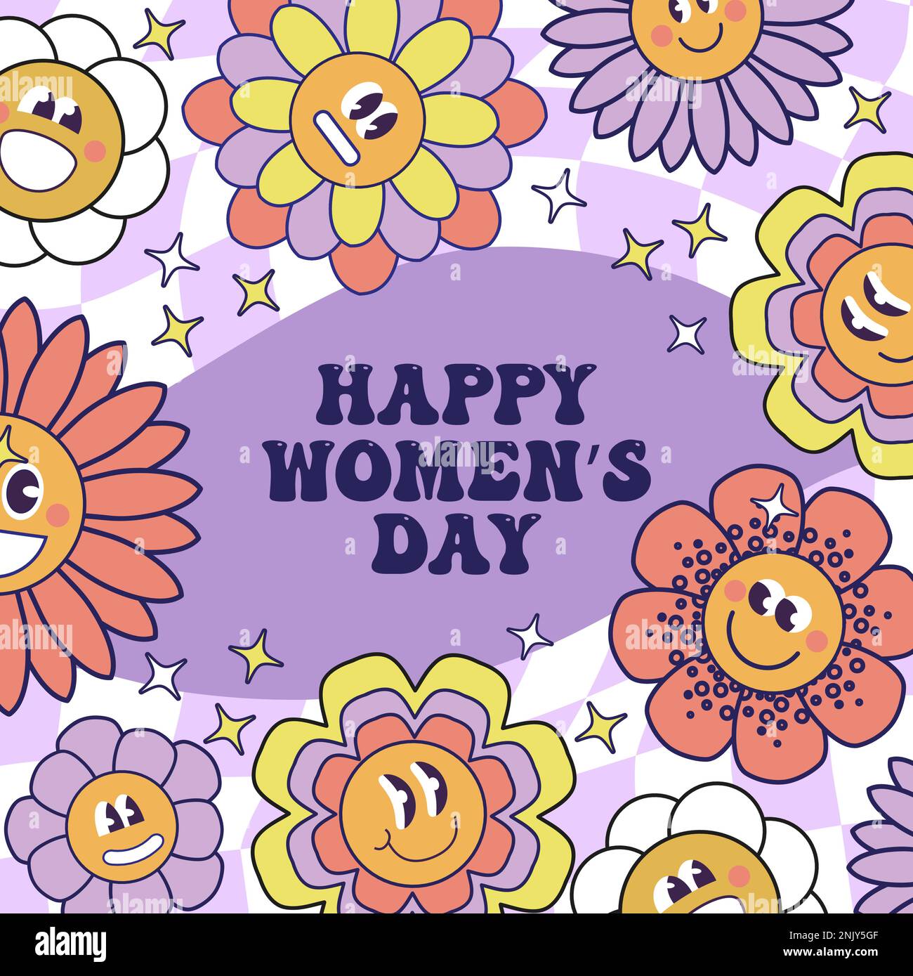 Seventies Retro Flower Power Background With Hippie Flowers