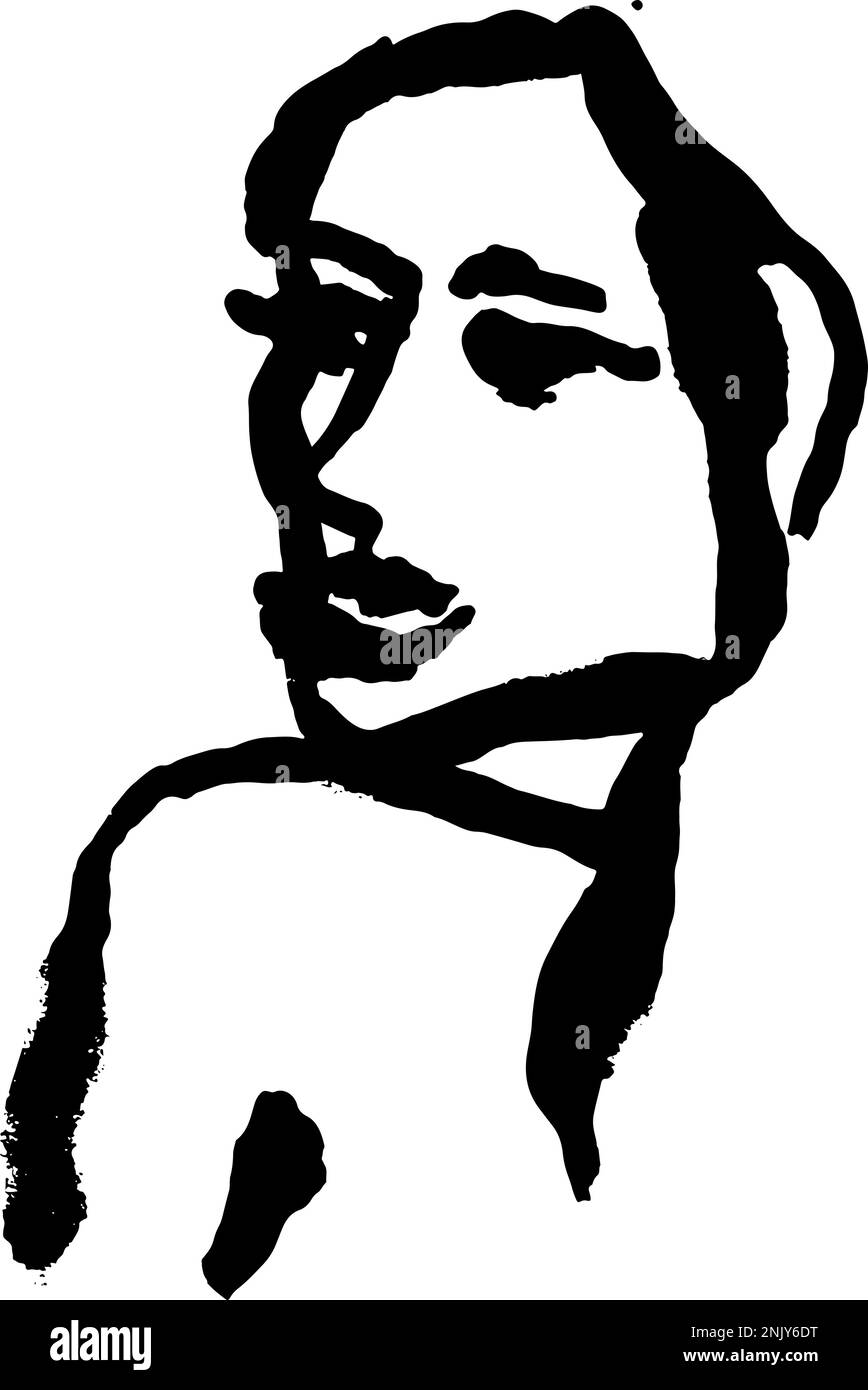 Abstract Girl Line Art Rough Dry Brush Portrait Stock Vector Image ...