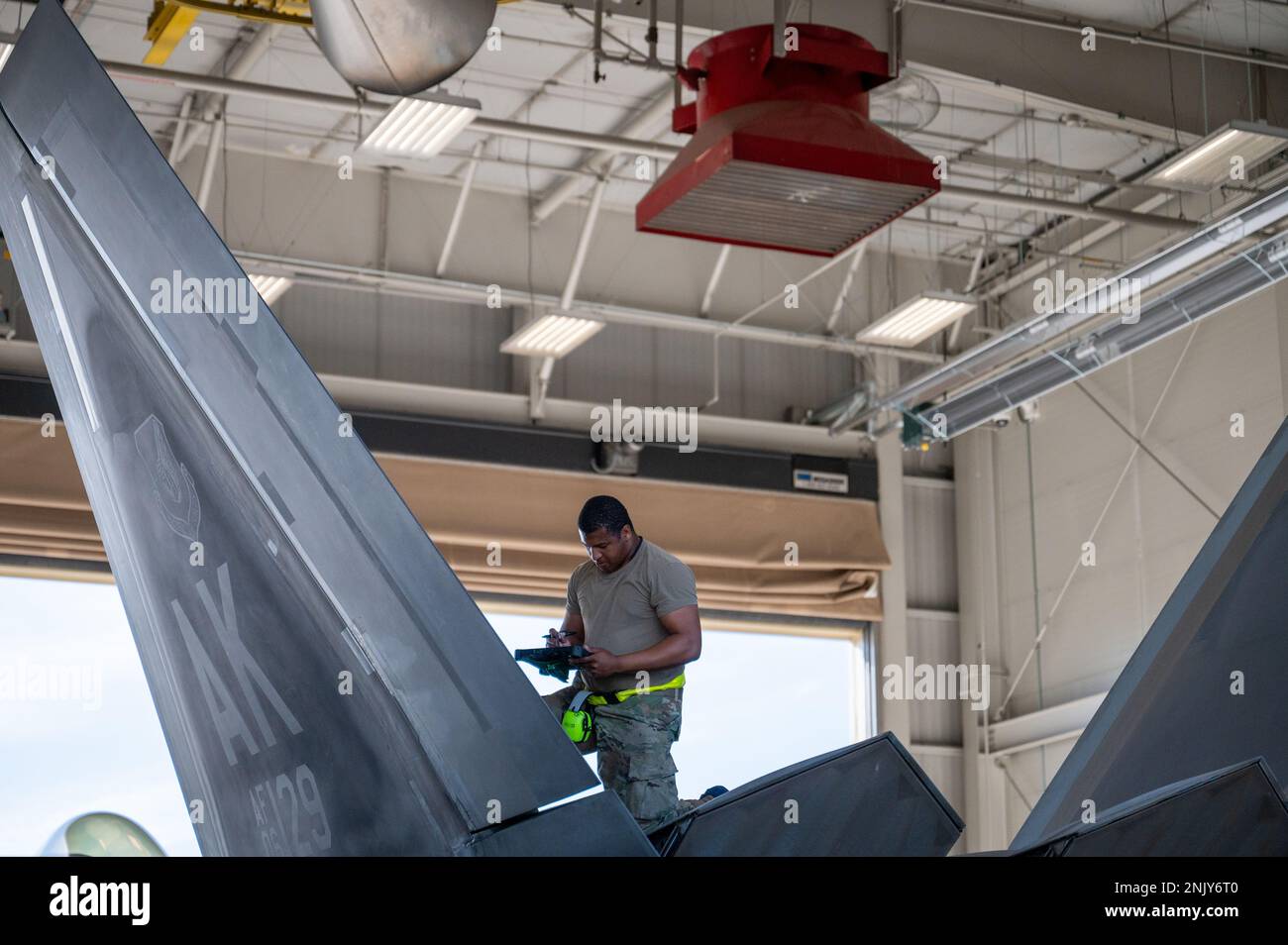 U.S. Air Force Airman First Class Donte Lay, a low-observable aircraft ...