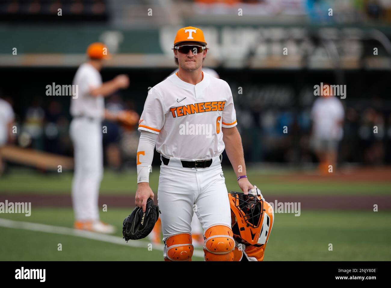 Tennessee Volunteers catcher Evan Russell (6) warms up prior to the ...
