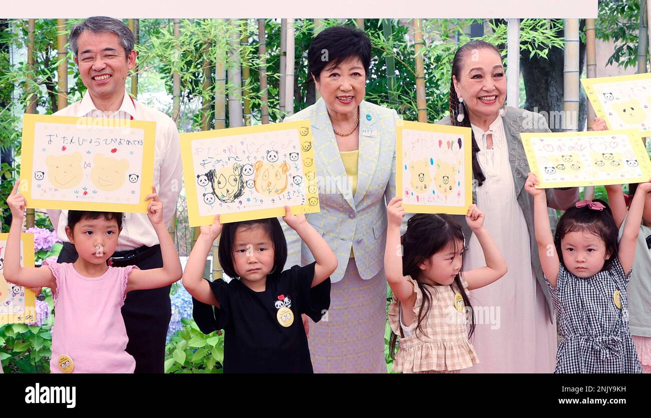 Tokyo Governor Yuriko Koike (upper C) attends a birthday event for ...