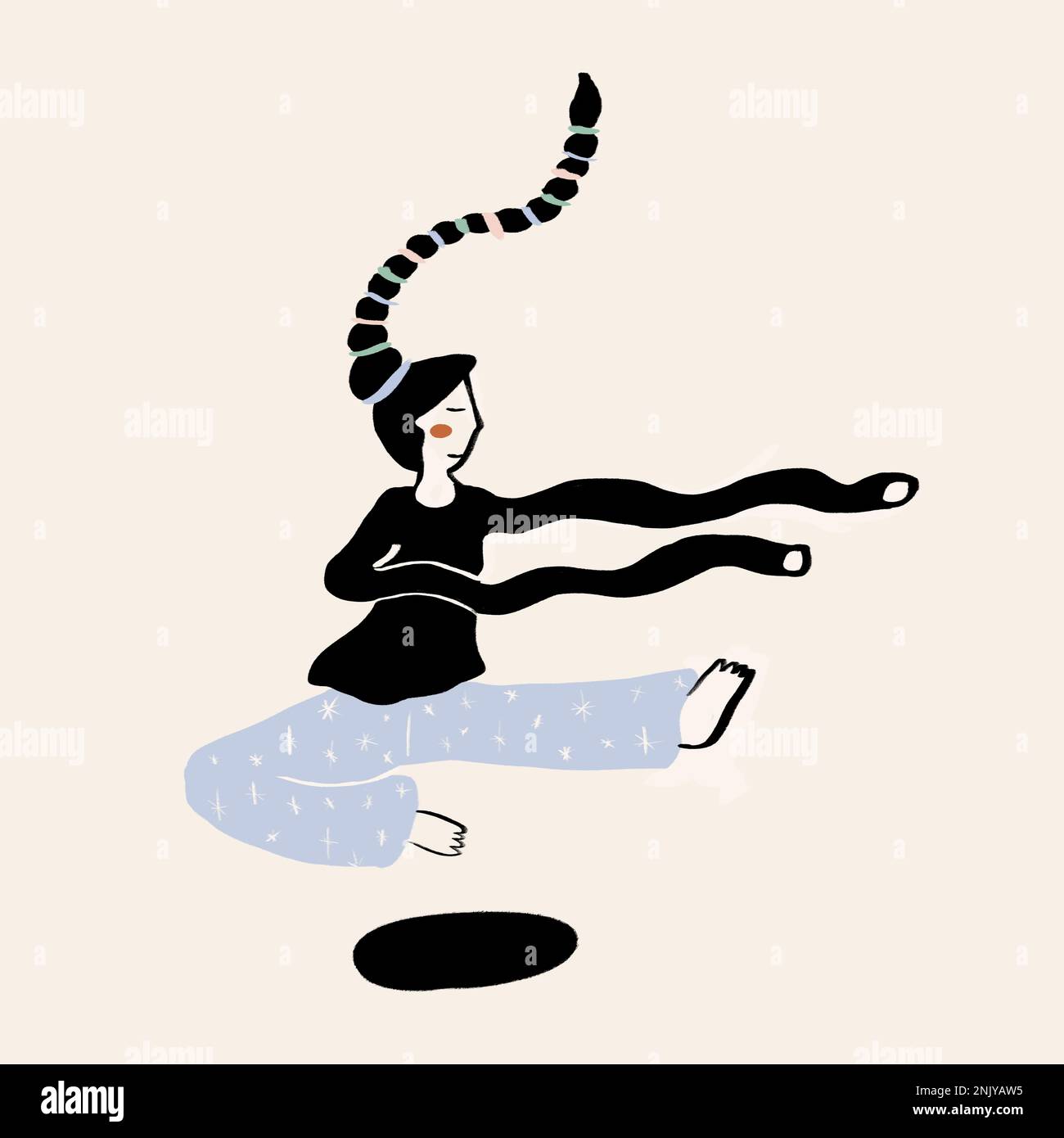 Vector image of full length tranquil female karate with flying hair ...