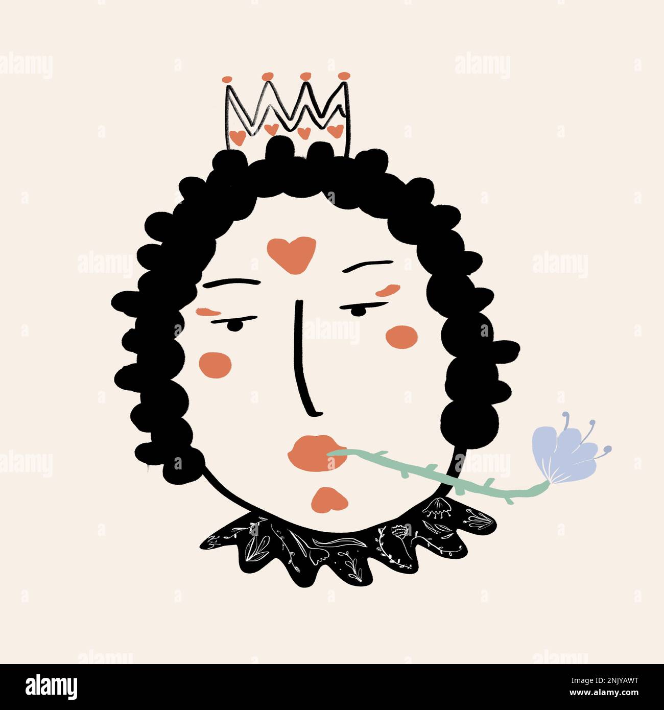 Vector image portrait of arrogant queen with red heart on forehead and ...