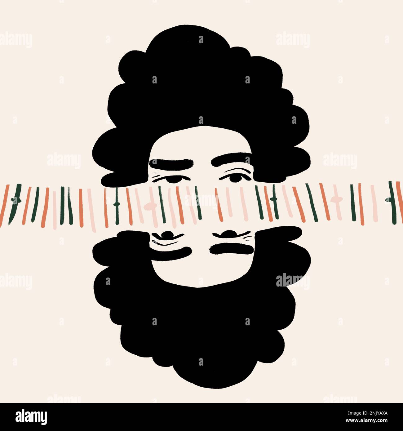 Simple drawing of man with black afro hair and thick eyebrows ...