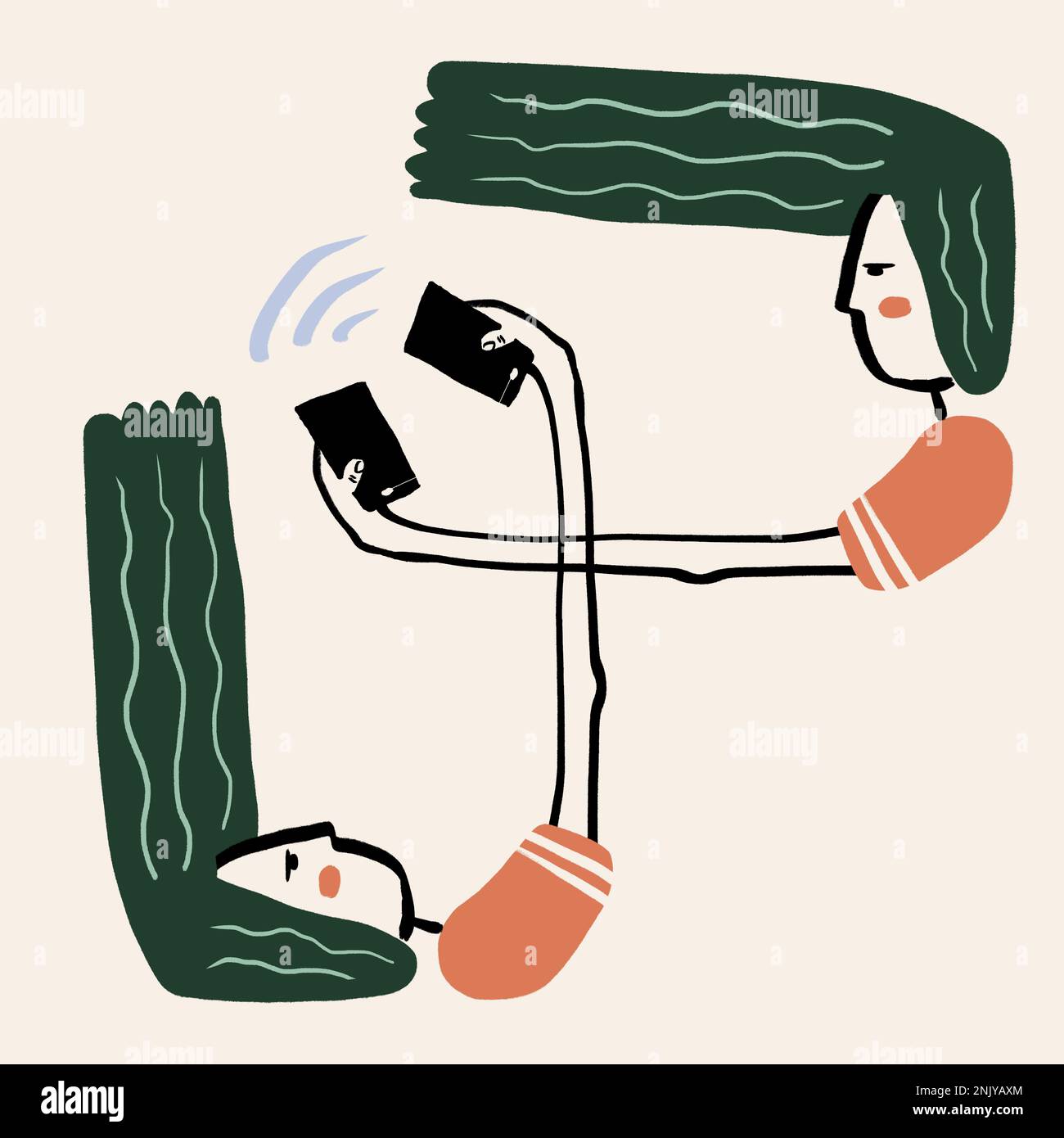 Colorful image of reflecting woman using Wi Fi on cellphone for graphic ...