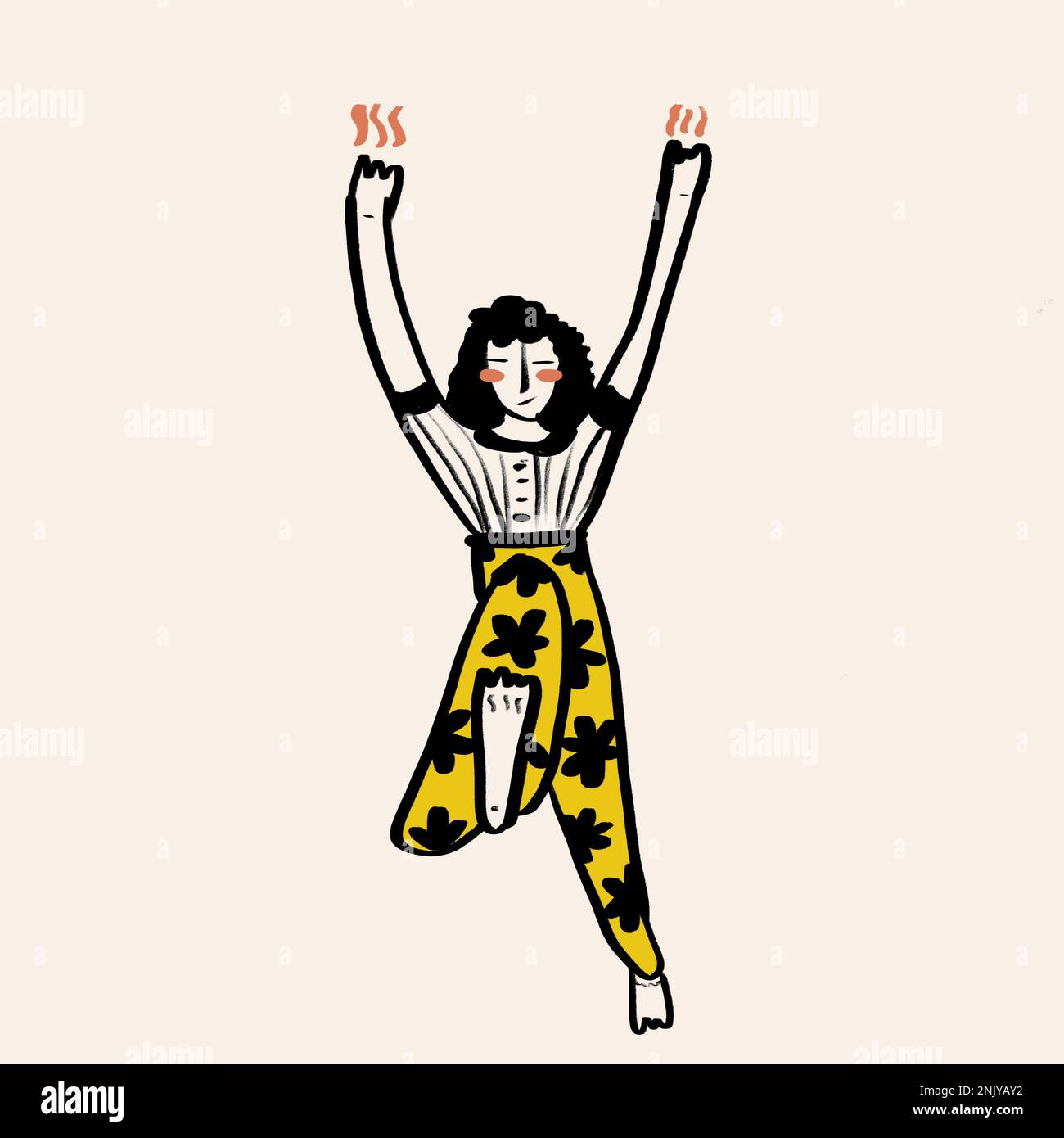 Vector illustration full body of happy woman with curly black hair in ...