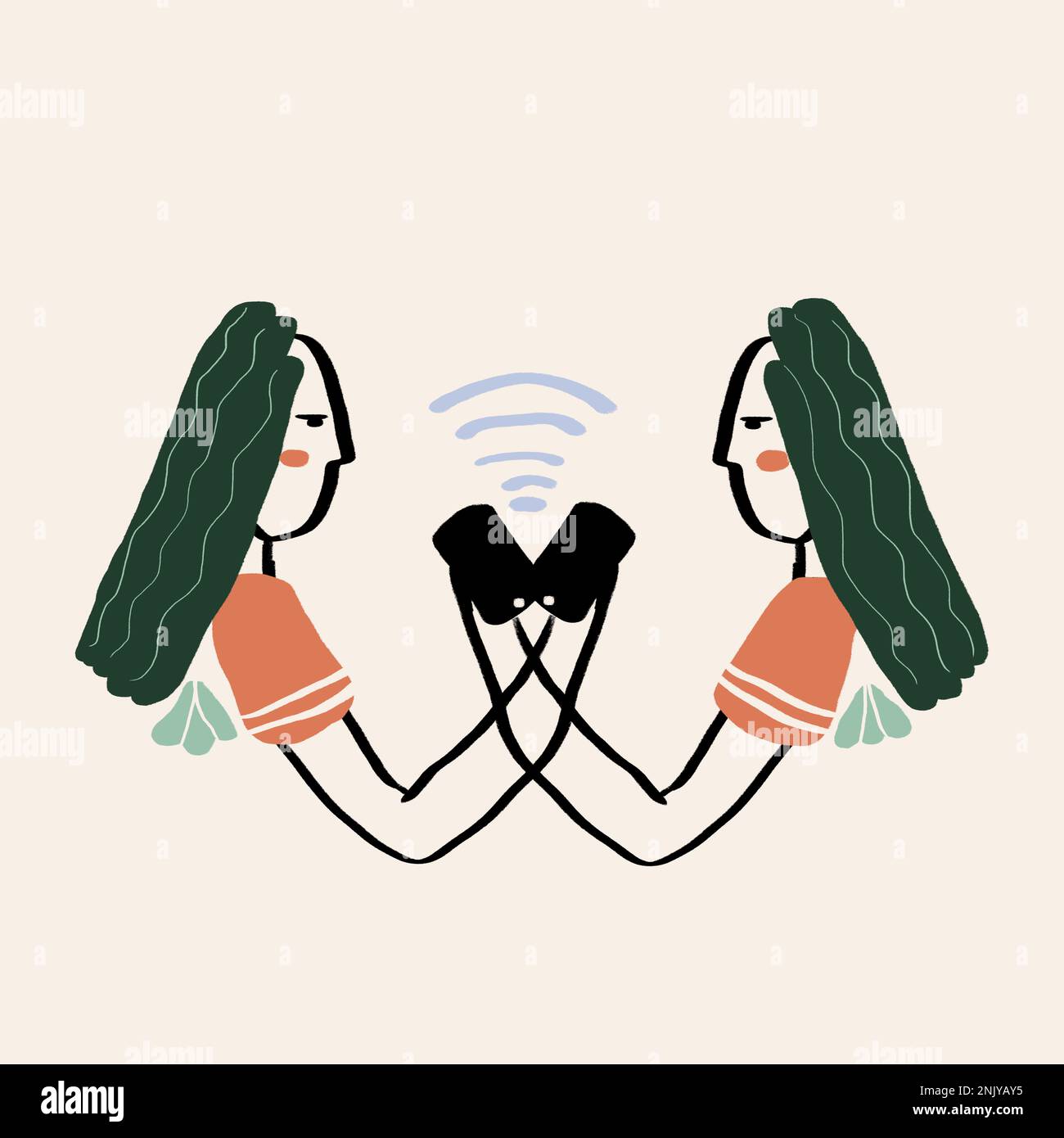 Colorful image of reflecting woman using Wi Fi on cellphone for graphic ...