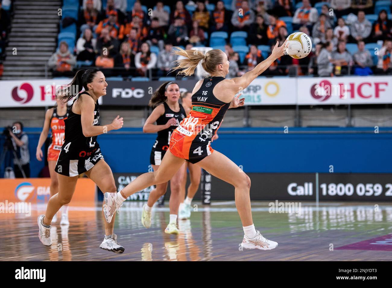 SYDNEY, AUSTRALIA - JUNE 19: Maddie Hay of the Giants Netball passes ...