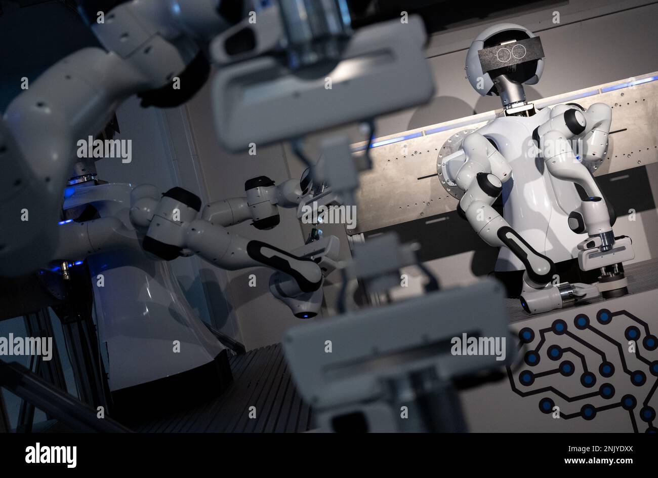 Munich, Germany. 23rd Feb, 2023. Robots stand in the AI.Factory of the Munich Institute of ...