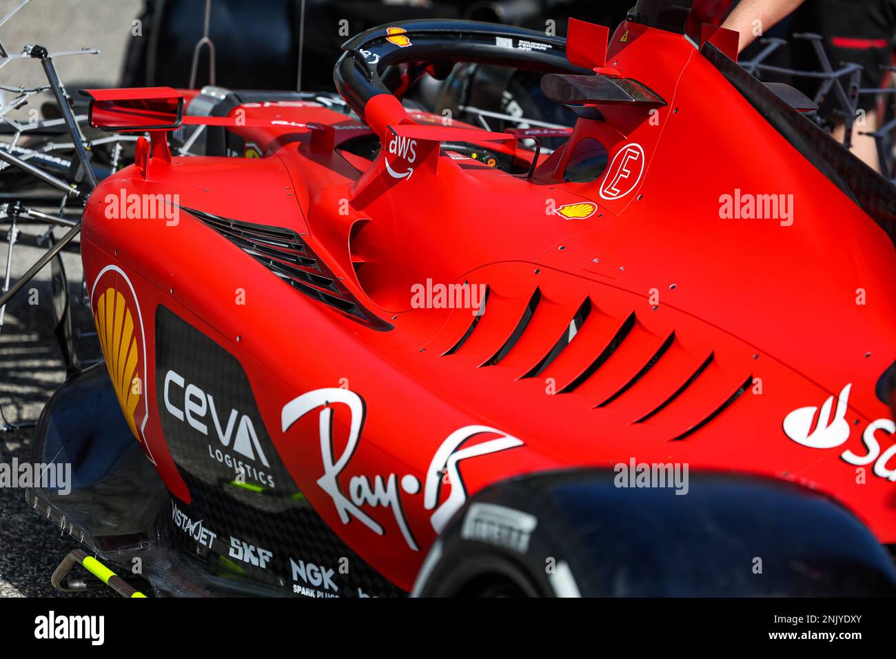 Sakhir, Bahrain - 23/02/2023, Technical details of the engine cover and ...