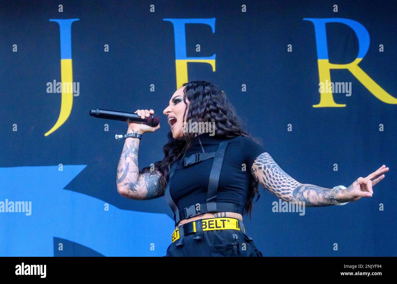 Tatiana Shmailyuk of Ukrainian band Jinjer performs at the rock and metal festival Copenhell on ...