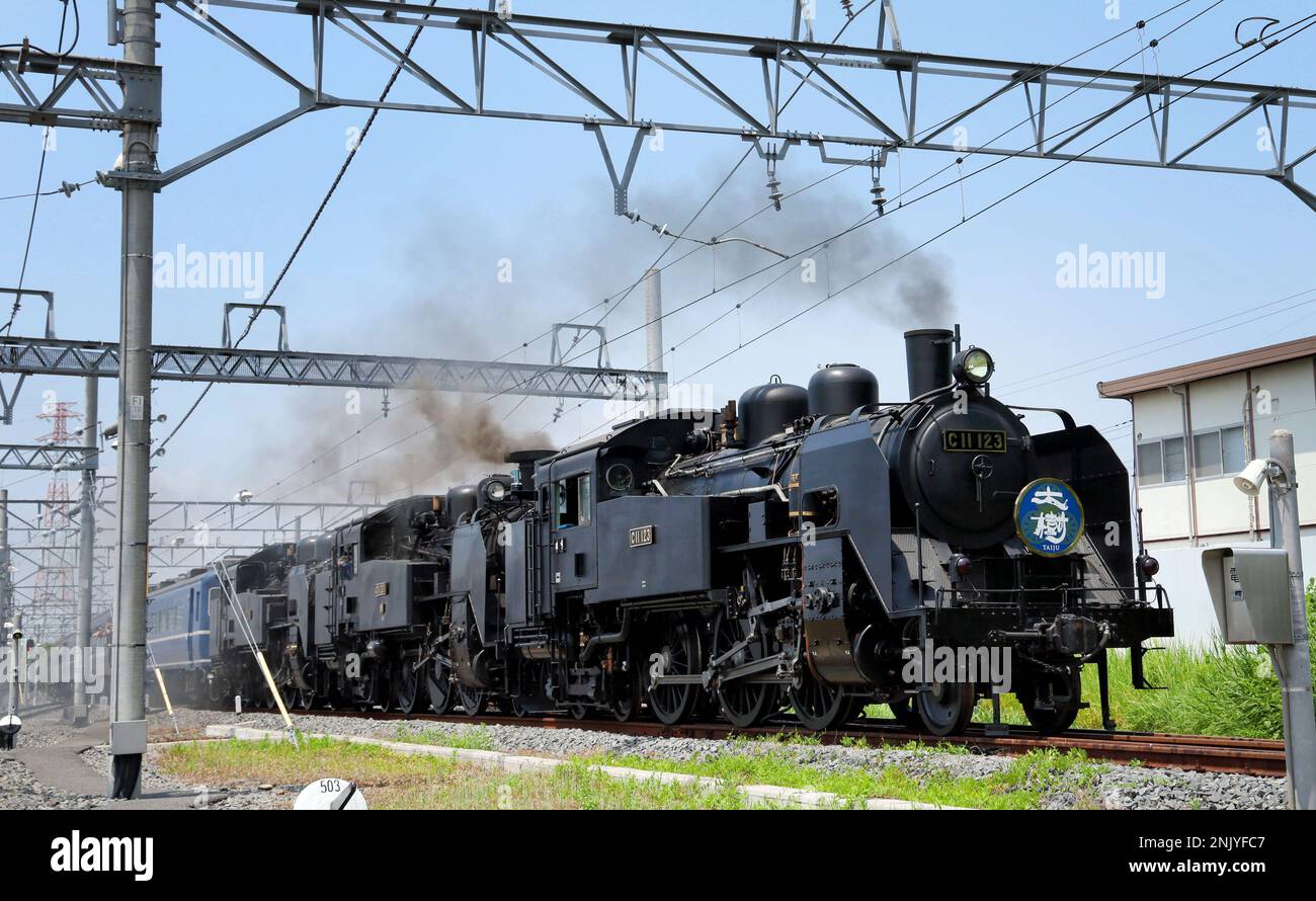 A steam locomotive (SL) train Taiju runs on the Minami-Kurihashi Rail ...