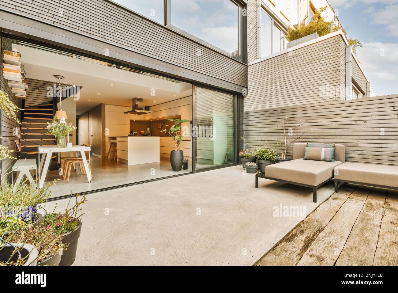 Contemporary interior design of spacious lounge area with comfortable ...