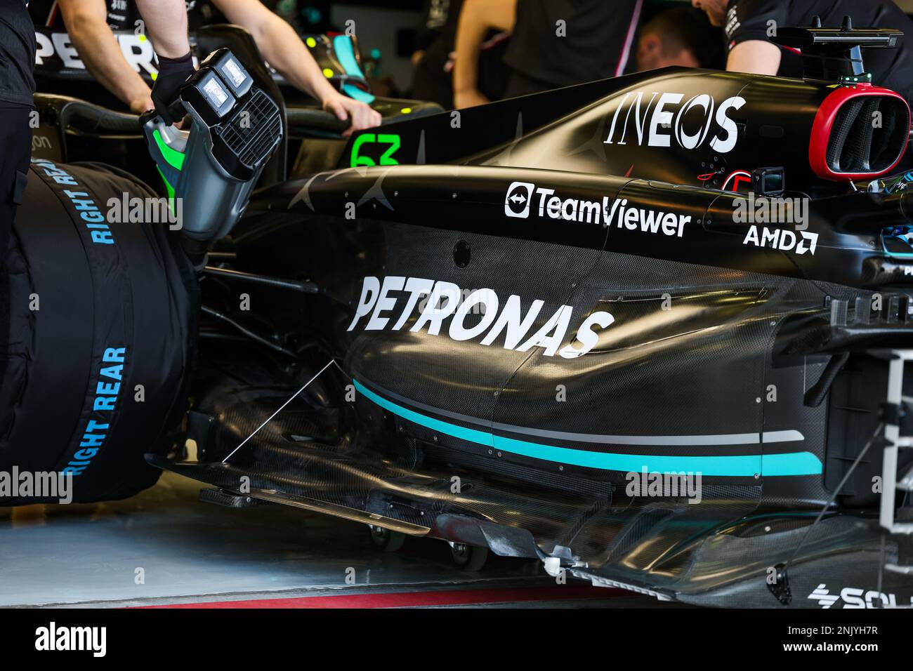 Sakhir, Bahrain - 23/02/2023, Mercedes AMG F1 Team W14, mechanical ...