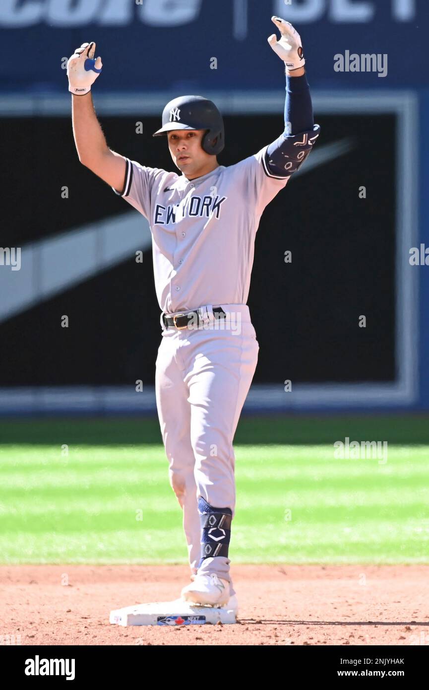 New York Yankees' Isiah Kiner-Falefa gestures after hitting an RBI ...