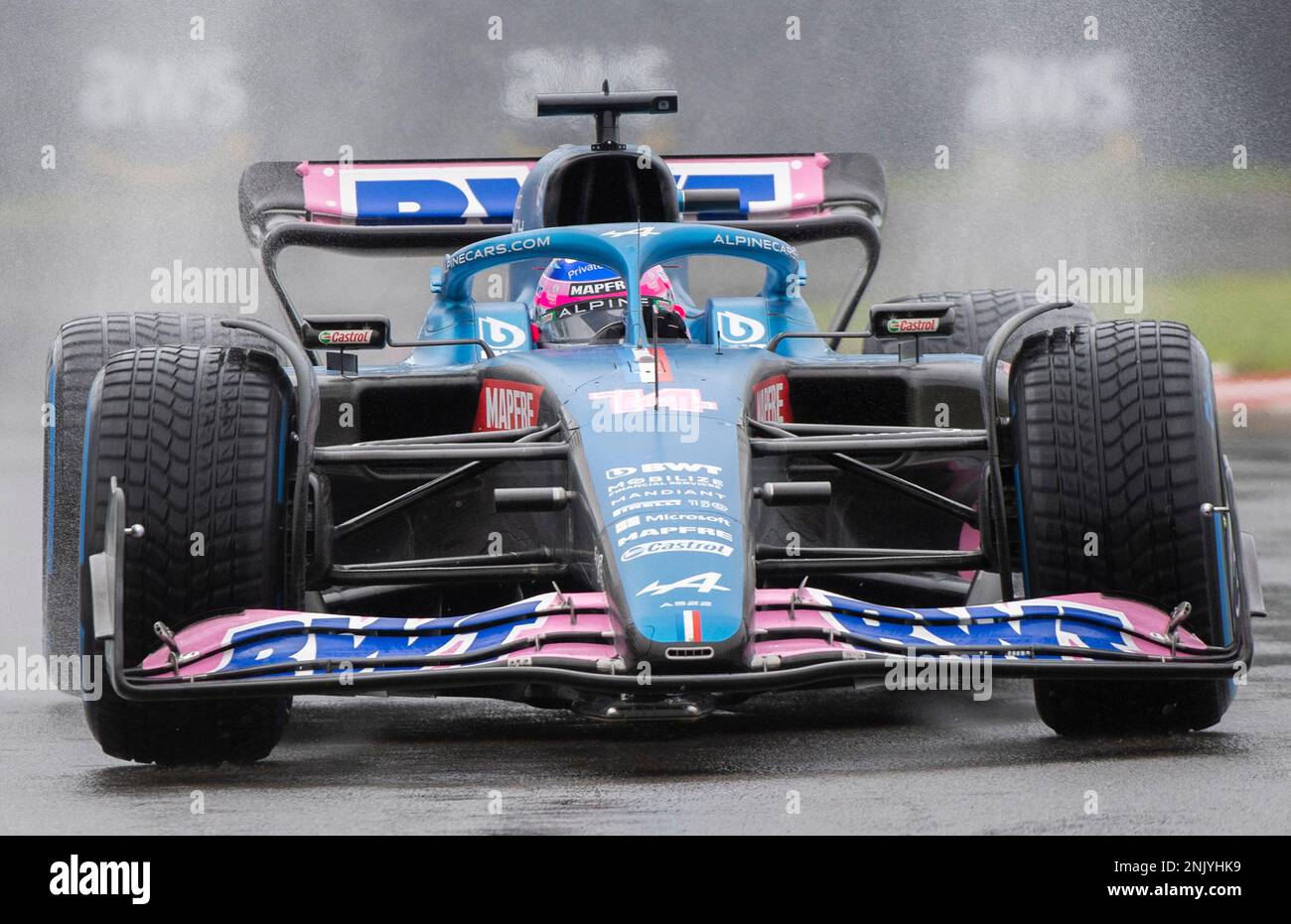 Alpine driver Fernando Alonso of Spain takes a turn at the Senna corner ...
