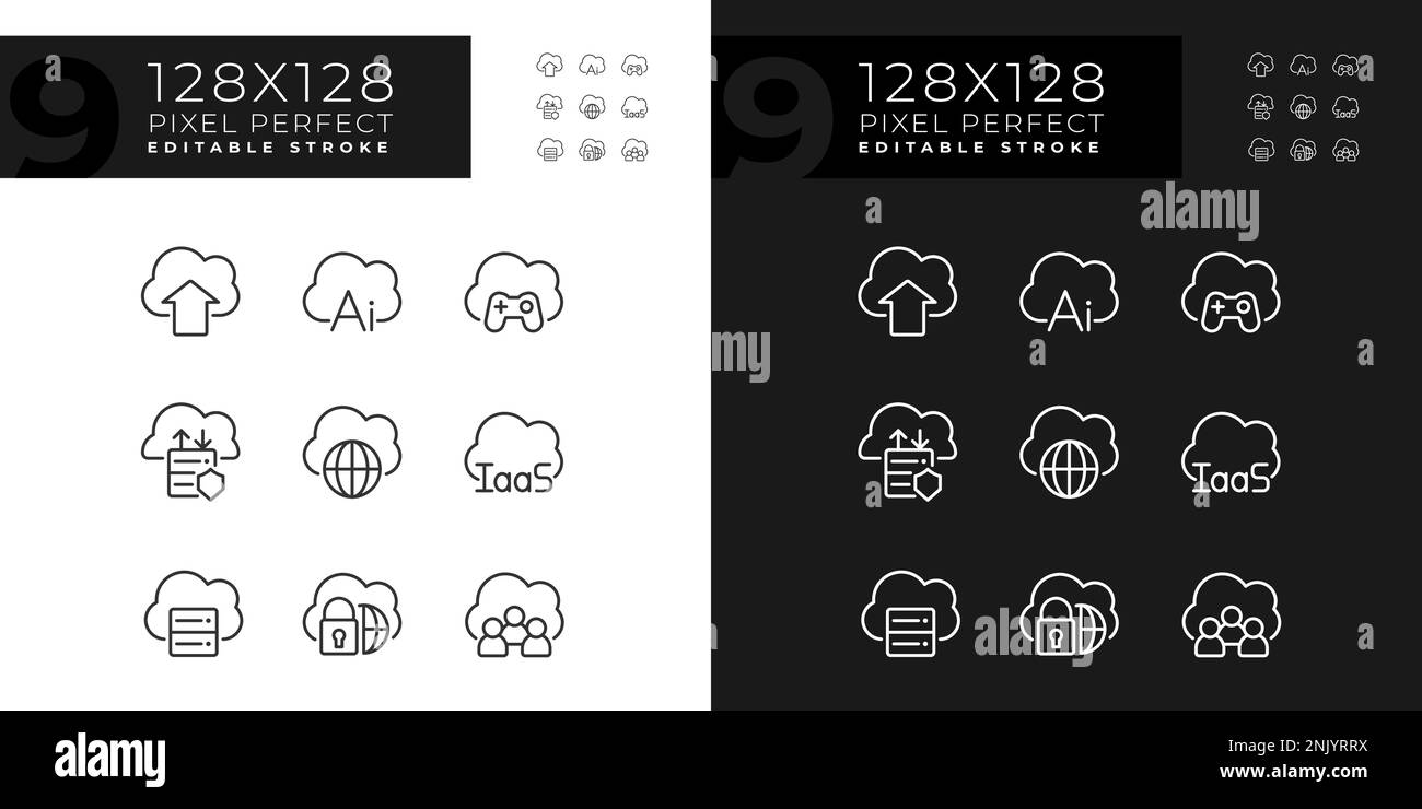 Cloud for data processing pixel perfect linear icons set for dark, light mode Stock Vector Image ...