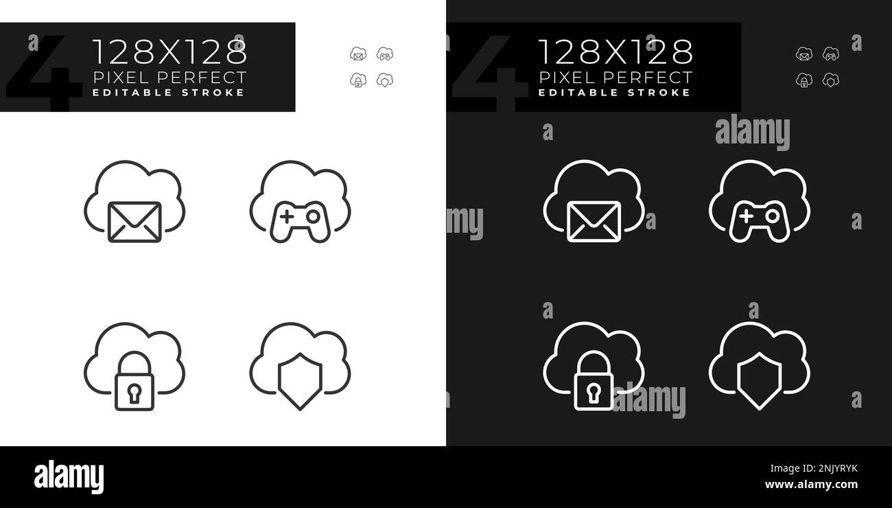 Purposes of cloud computing pixel perfect linear icons set for dark, light mode Stock Vector ...