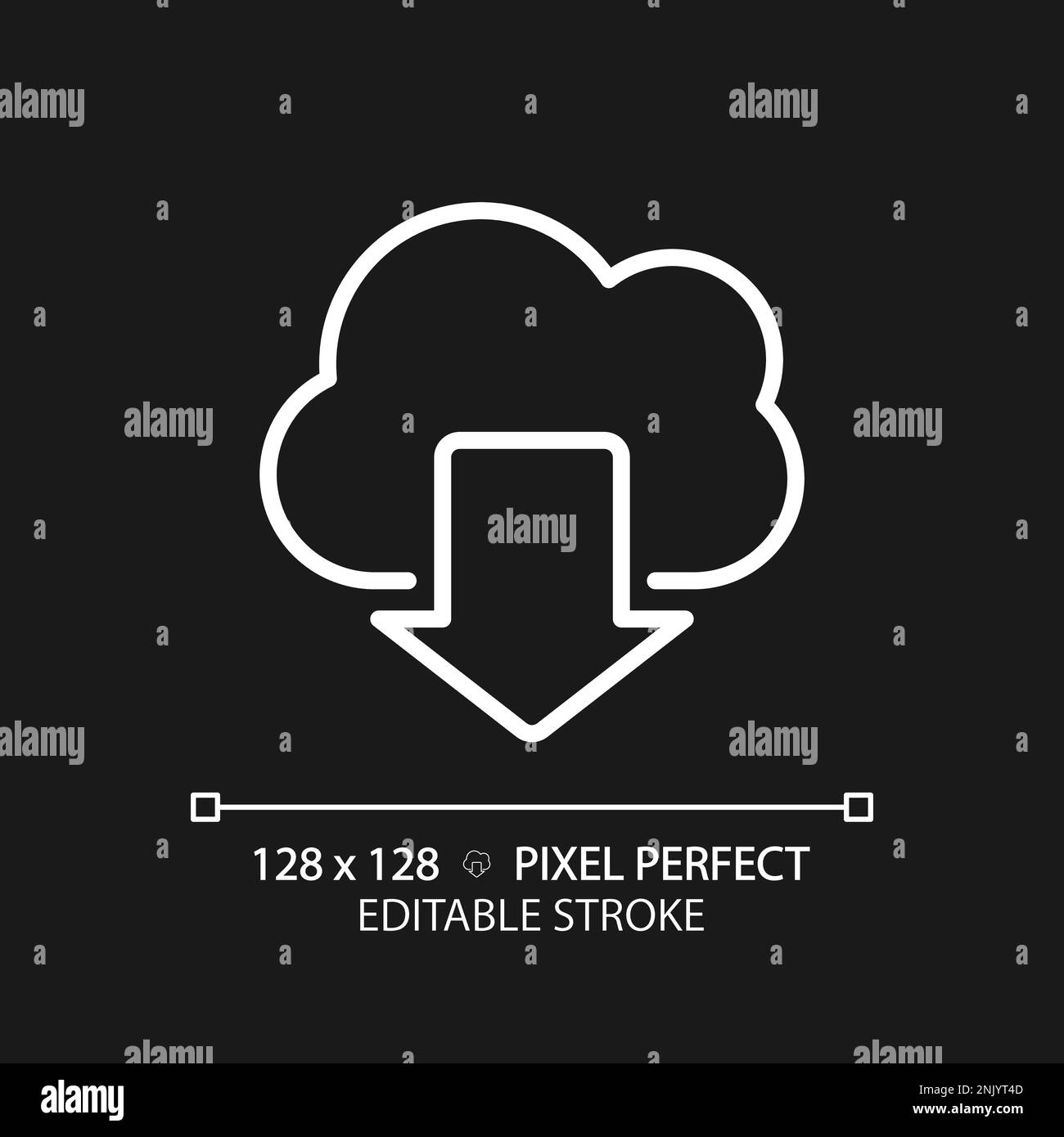 Download data from cloud storage pixel perfect white linear icon for dark theme Stock Vector ...