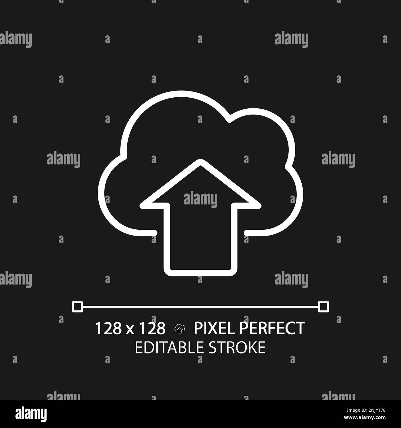 Upload files on cloud storage pixel perfect white linear icon for dark theme Stock Vector Image ...