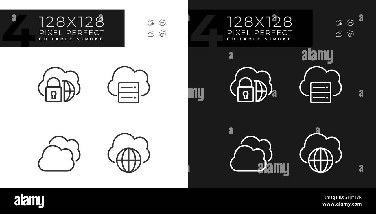 Safe access to cloud storage pixel perfect linear icons set for dark, light mode Stock Vector ...