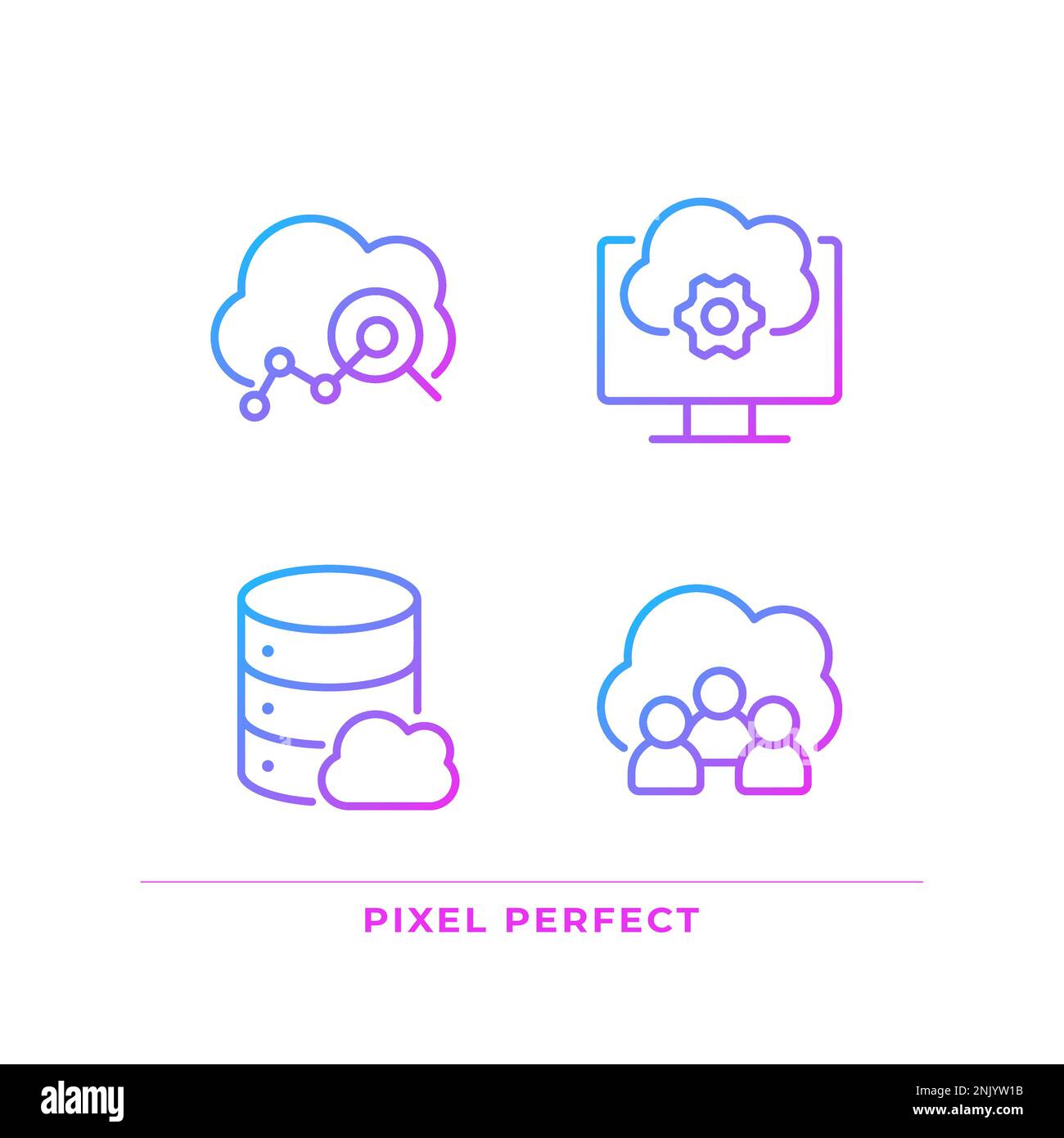 Cloud Based Service Pixel Perfect Gradient Linear Vector Icons Set