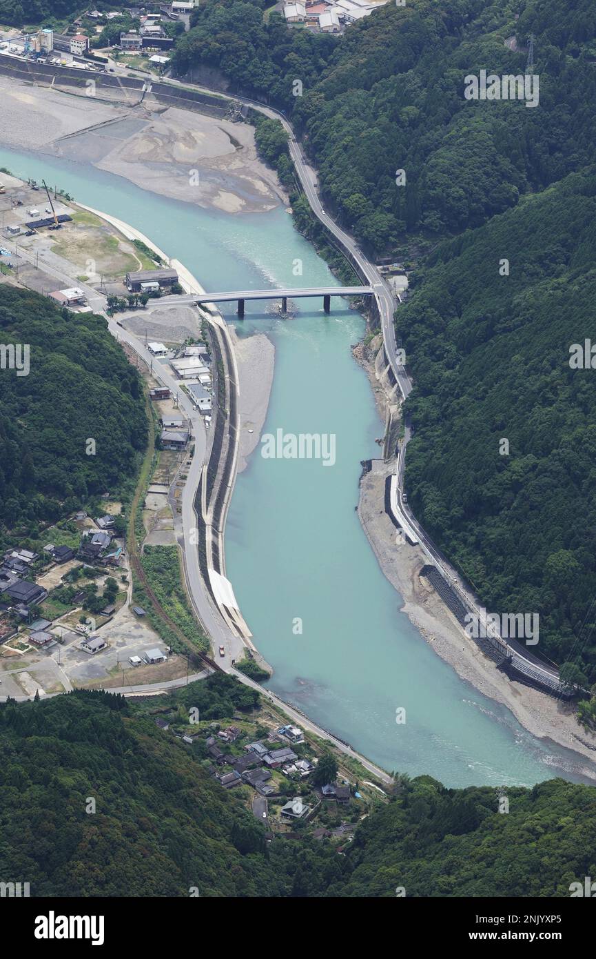 An aerial photo shows the residential area where embankment is improved ...