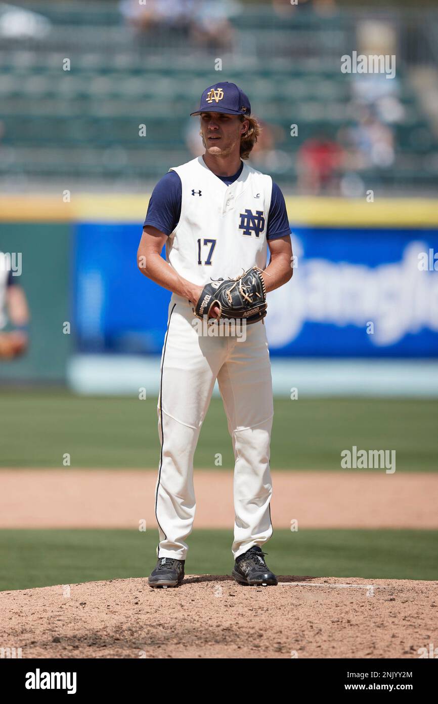 Notre Dame Fighting Irish relief pitcher Aidan Tyrell (17) looks to his ...