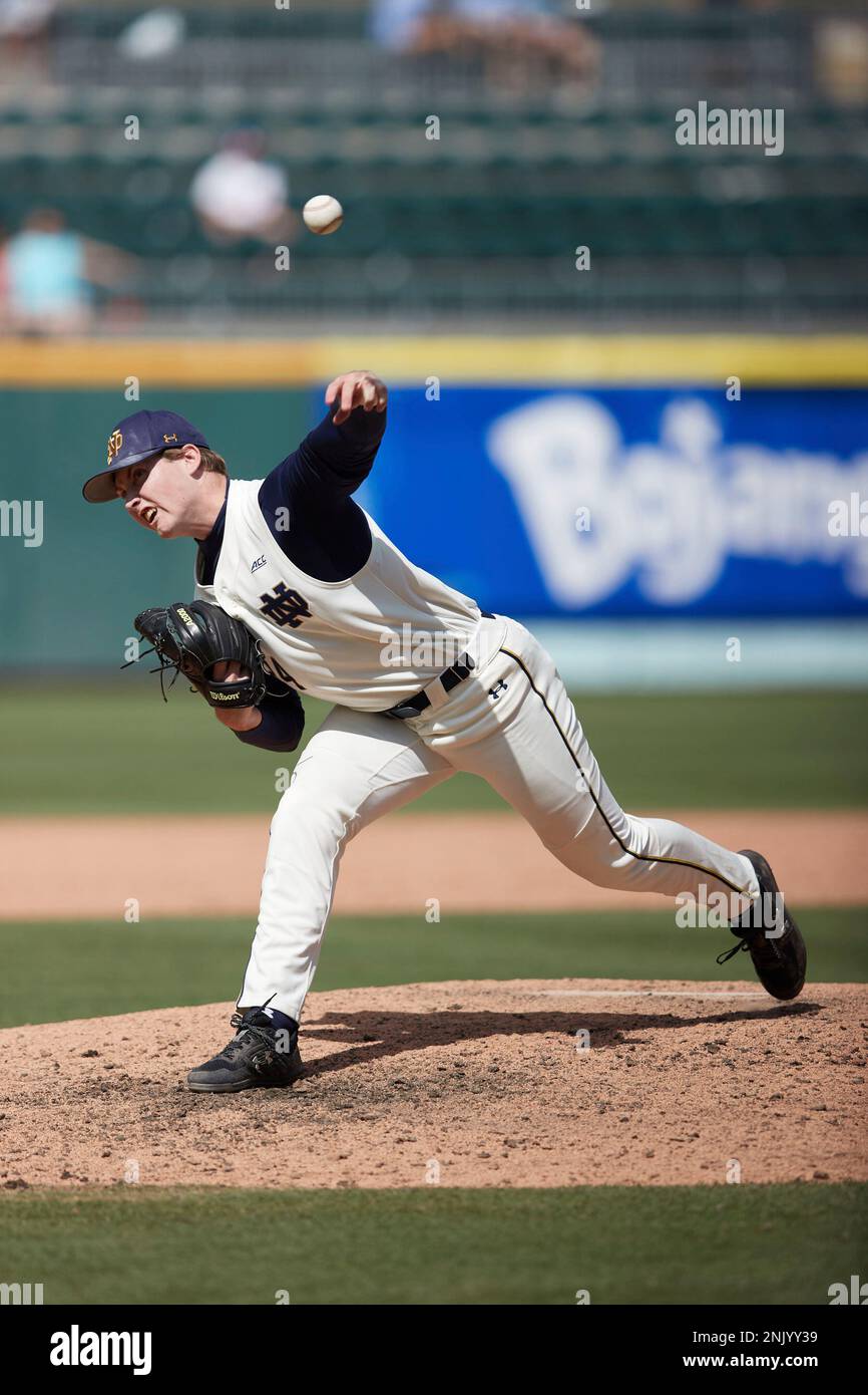 Notre Dame Fighting Irish relief pitcher Jack Findlay (24) in action ...