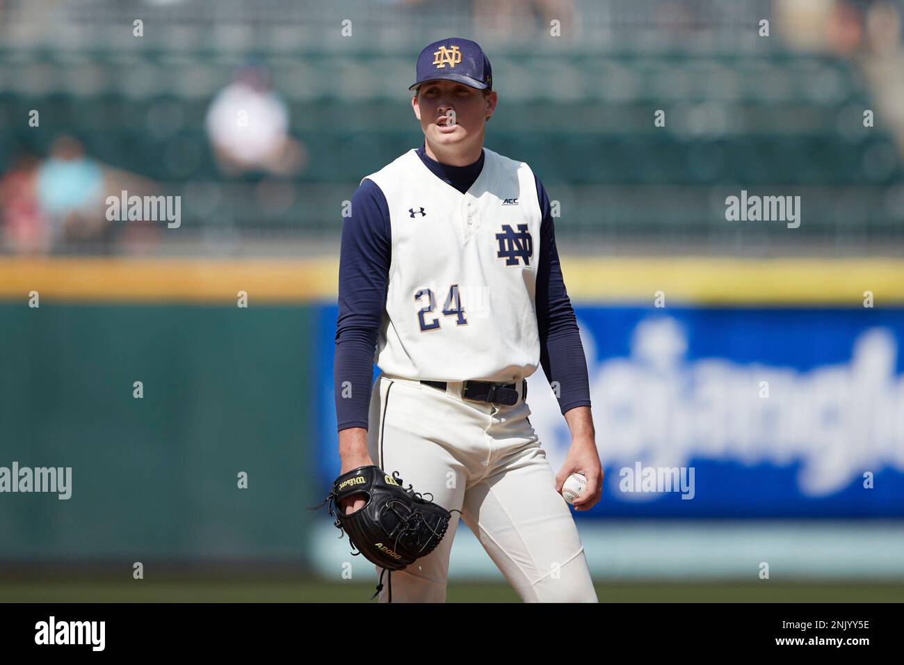 Notre Dame Fighting Irish relief pitcher Jack Findlay (24) in action ...
