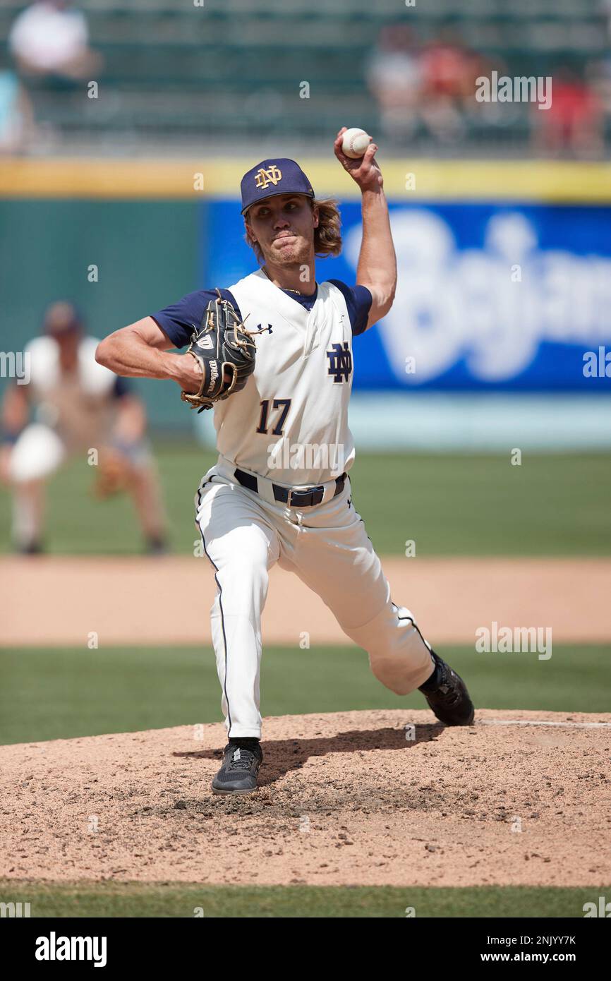 Notre Dame Fighting Irish relief pitcher Aidan Tyrell (17) in action ...
