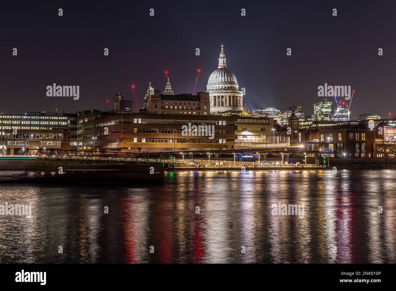 River Thames, St Paul's Cathedral and the City at night, London ...