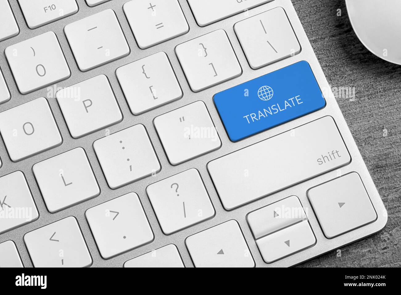 Modern computer keyboard with button for quick translation, closeup ...