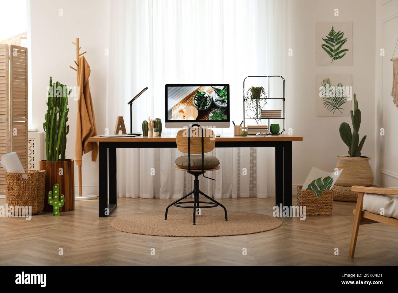 Modern workplace with computer in room. Interior design Stock Photo - Alamy