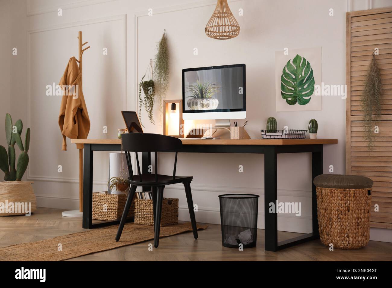 Modern workplace with computer in room. Interior design Stock Photo - Alamy