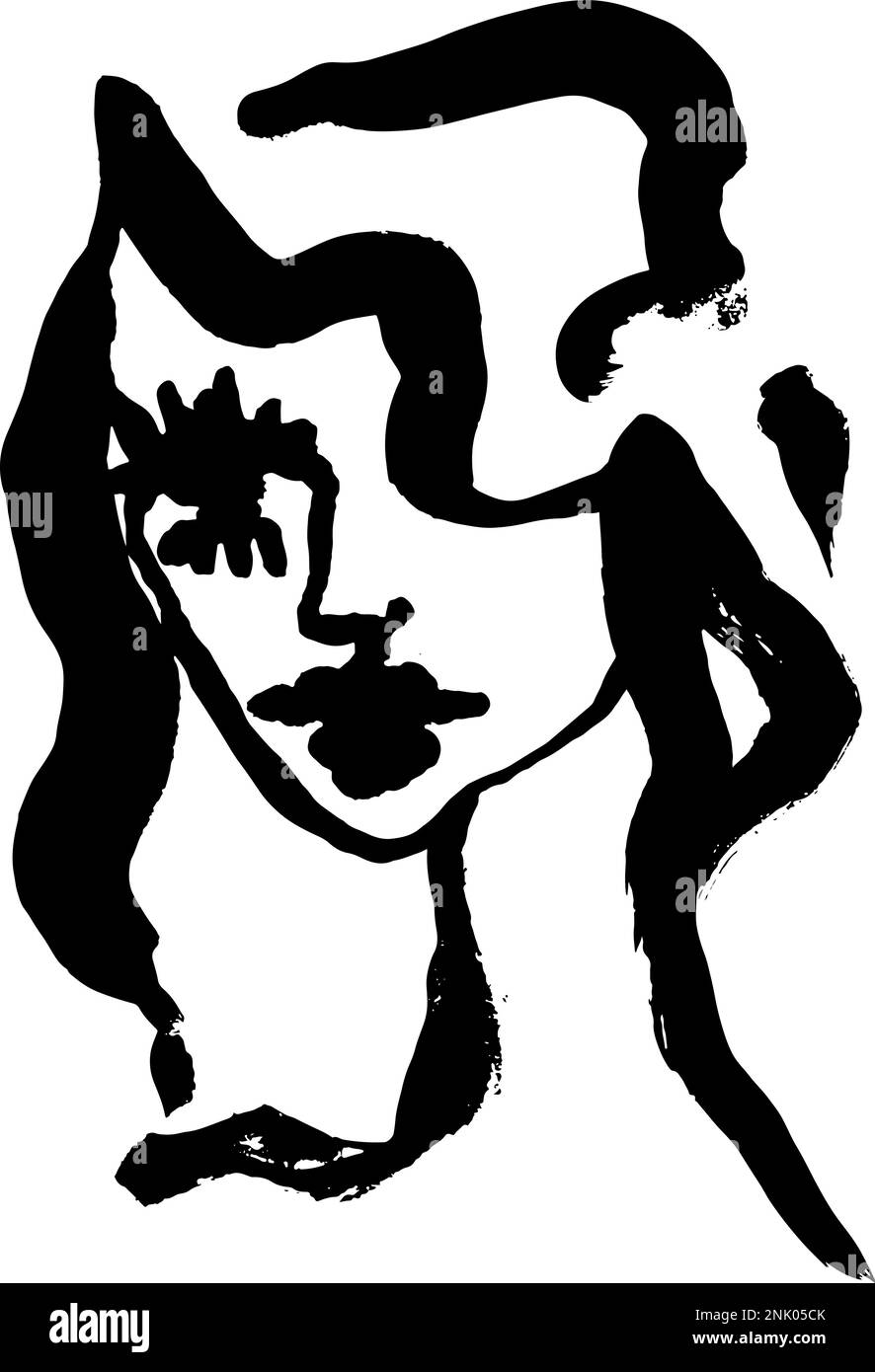 Abstract Girl Line Art Rough Dry Brush Portrait Stock Vector Image ...
