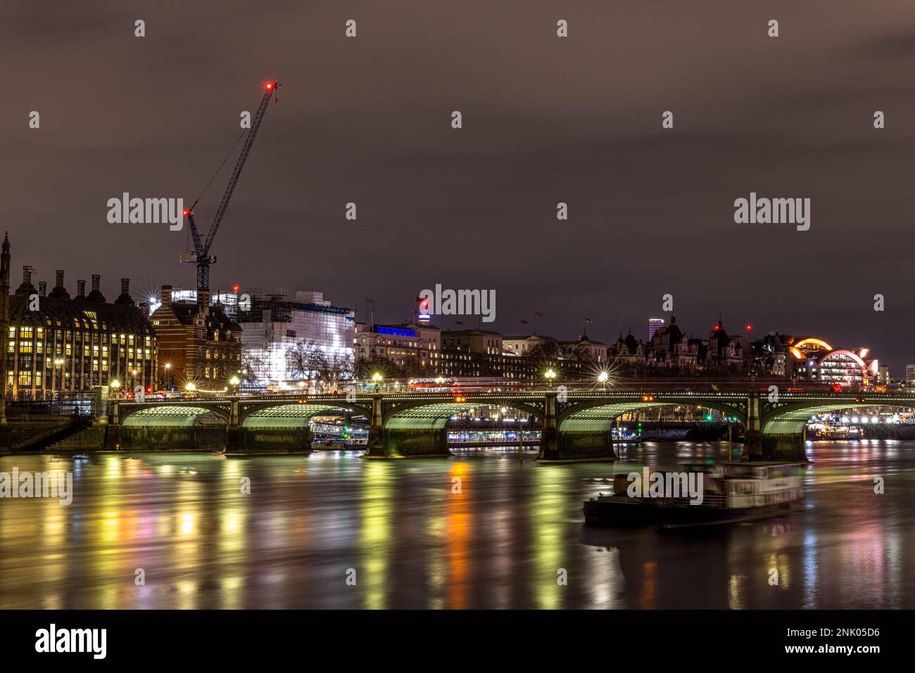 Westminster Bridge and the River Thames at night, London, England, UK ...