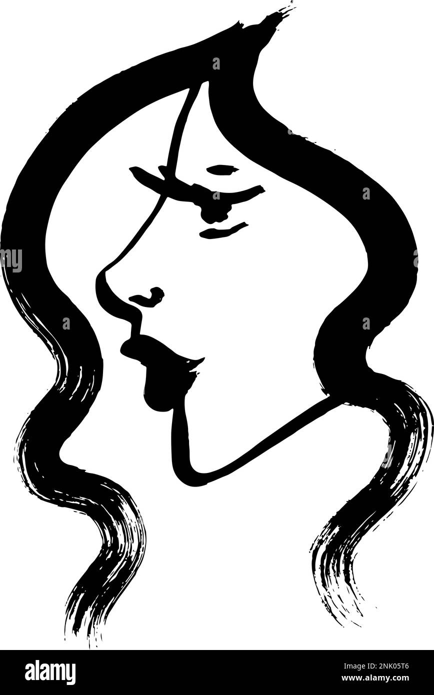 Abstract Girl Line Art Rough Dry Brush Portrait Stock Vector Image ...